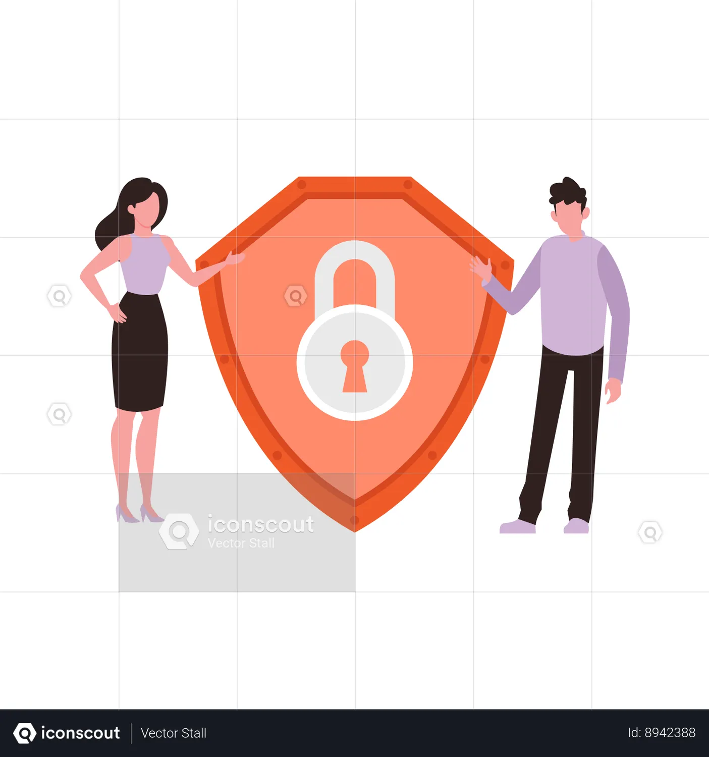 Boy and girl standing with protective shield Animated Illustration ...