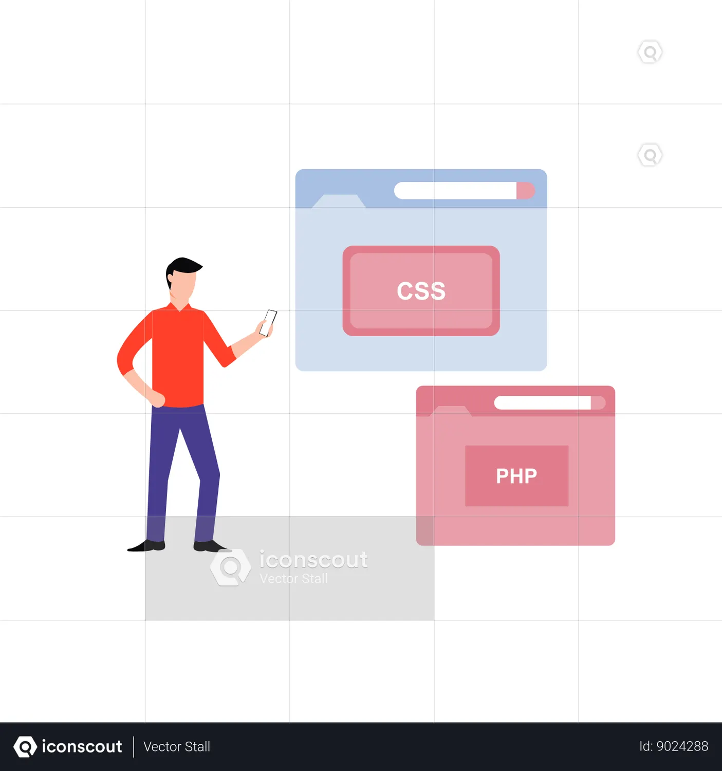 Boy Looking At CSS And PHP Codings Animation - Free Download Design ...
