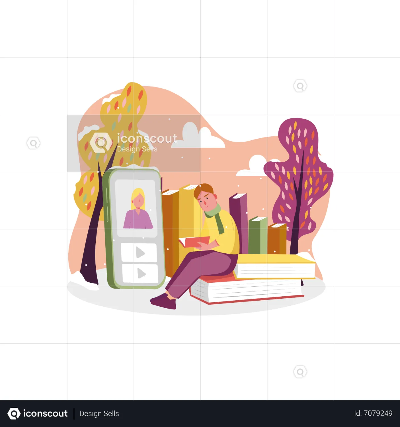 Boy studying online while teacher teaching via video call Animated ...