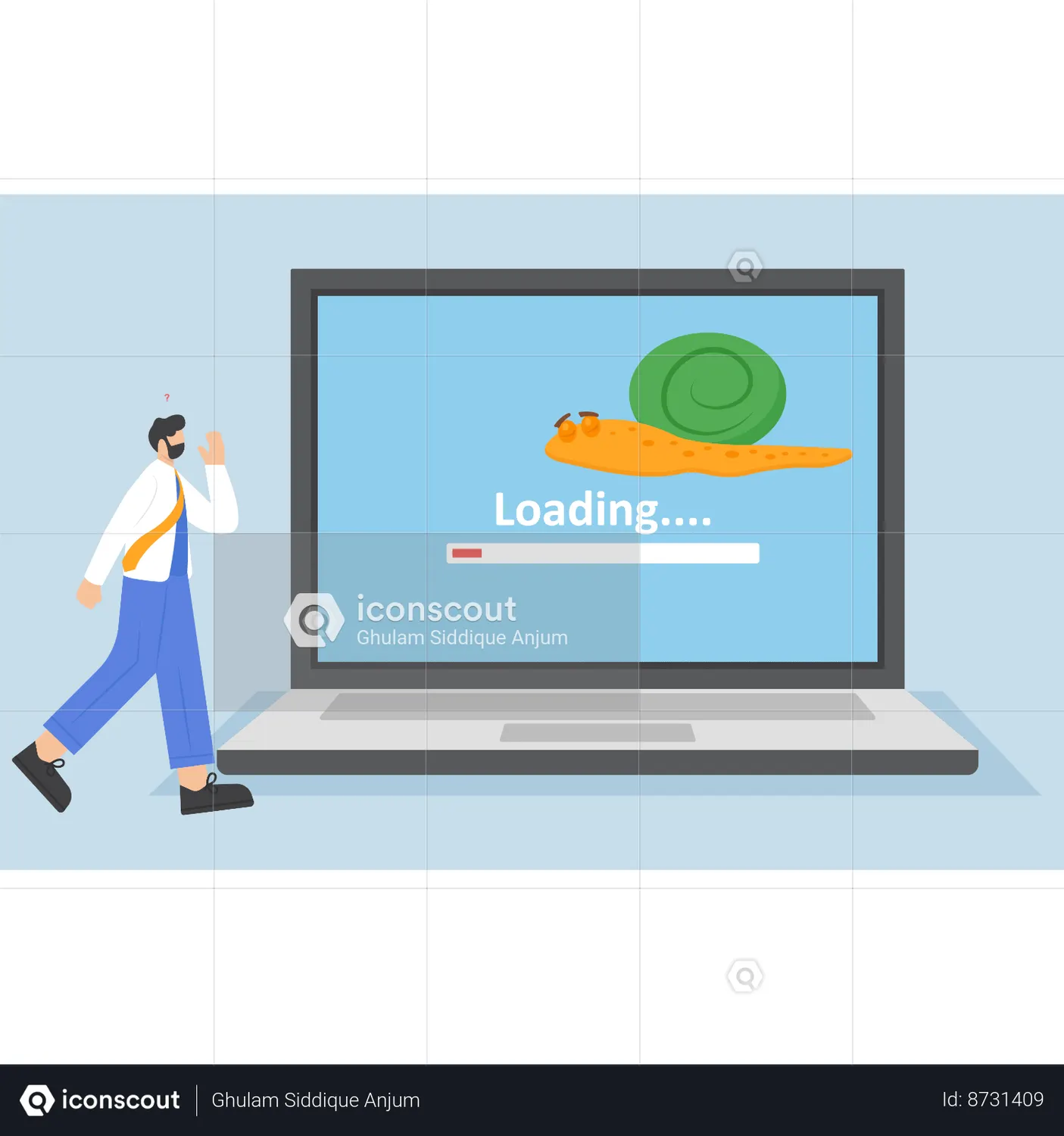 Businessman show laptop too slow loading snail Animated Illustration ... Businessman show laptop too slow loading snail Animated Illustration ...