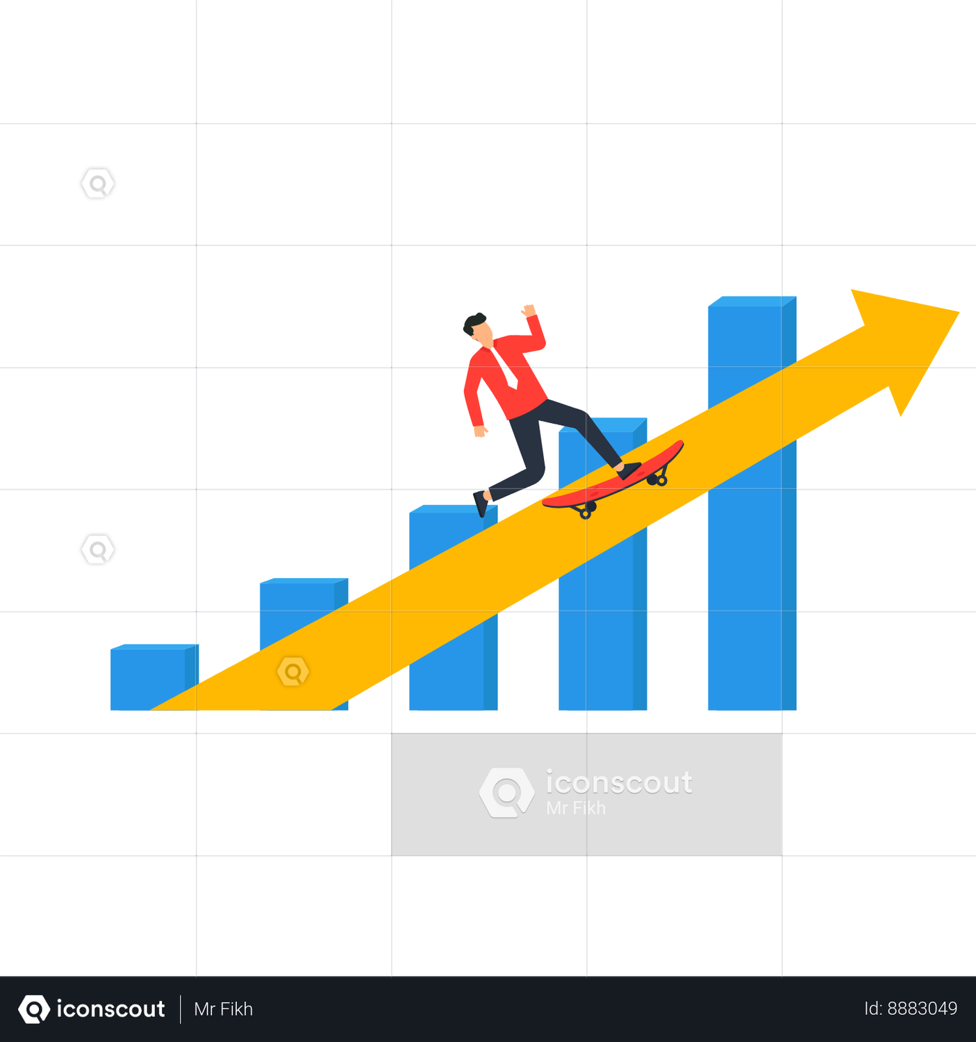 Entrepreneur riding skateboard fast on rising up profit graph diagram ...