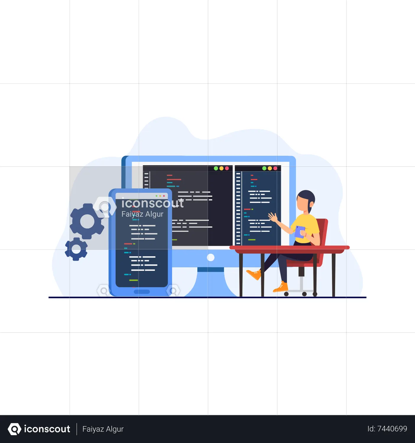 Female Developer Working On Project Animation - Free Download Design ...