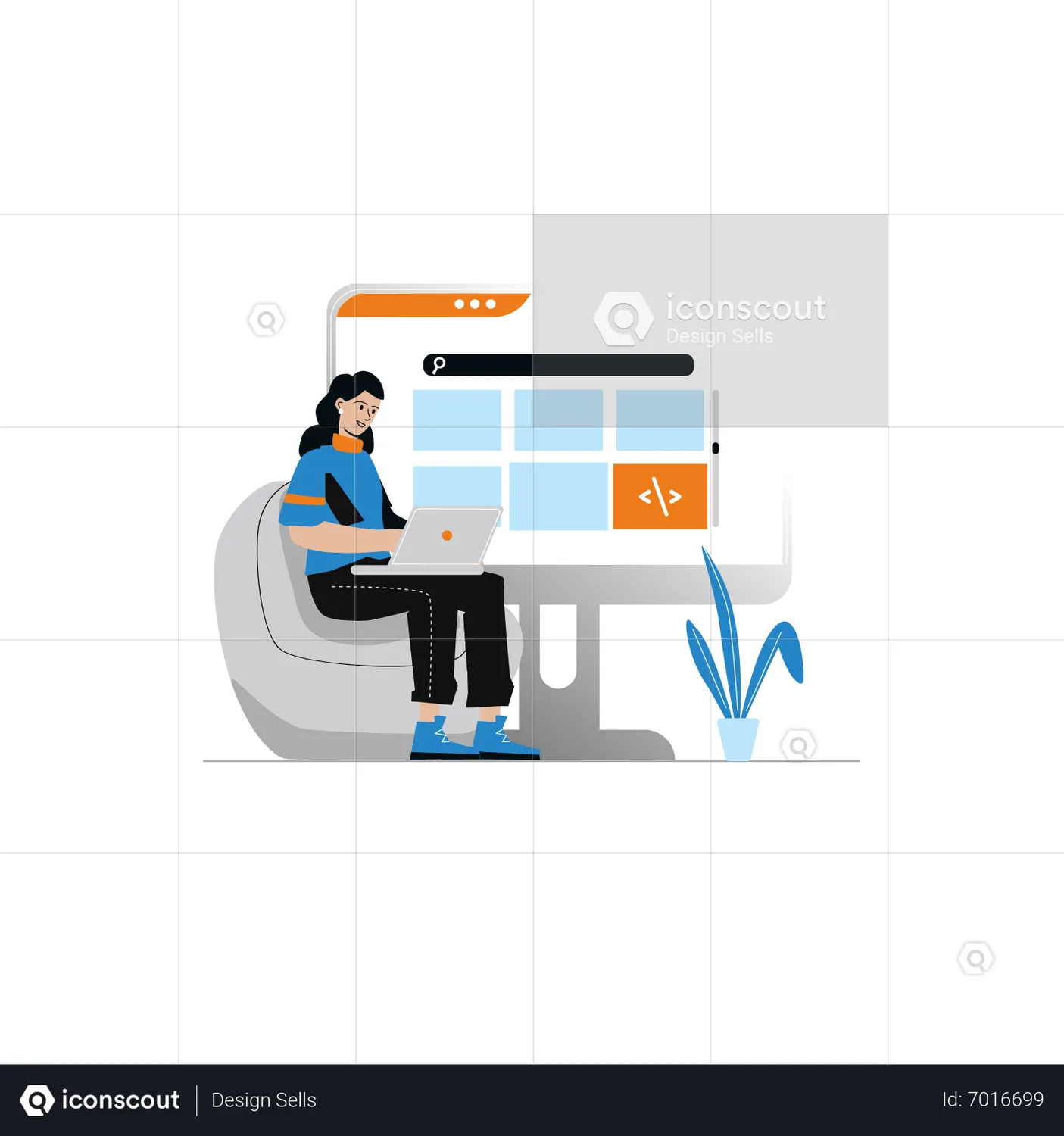 Female web developer Animated Illustration download in JSON, LOTTIE or ...