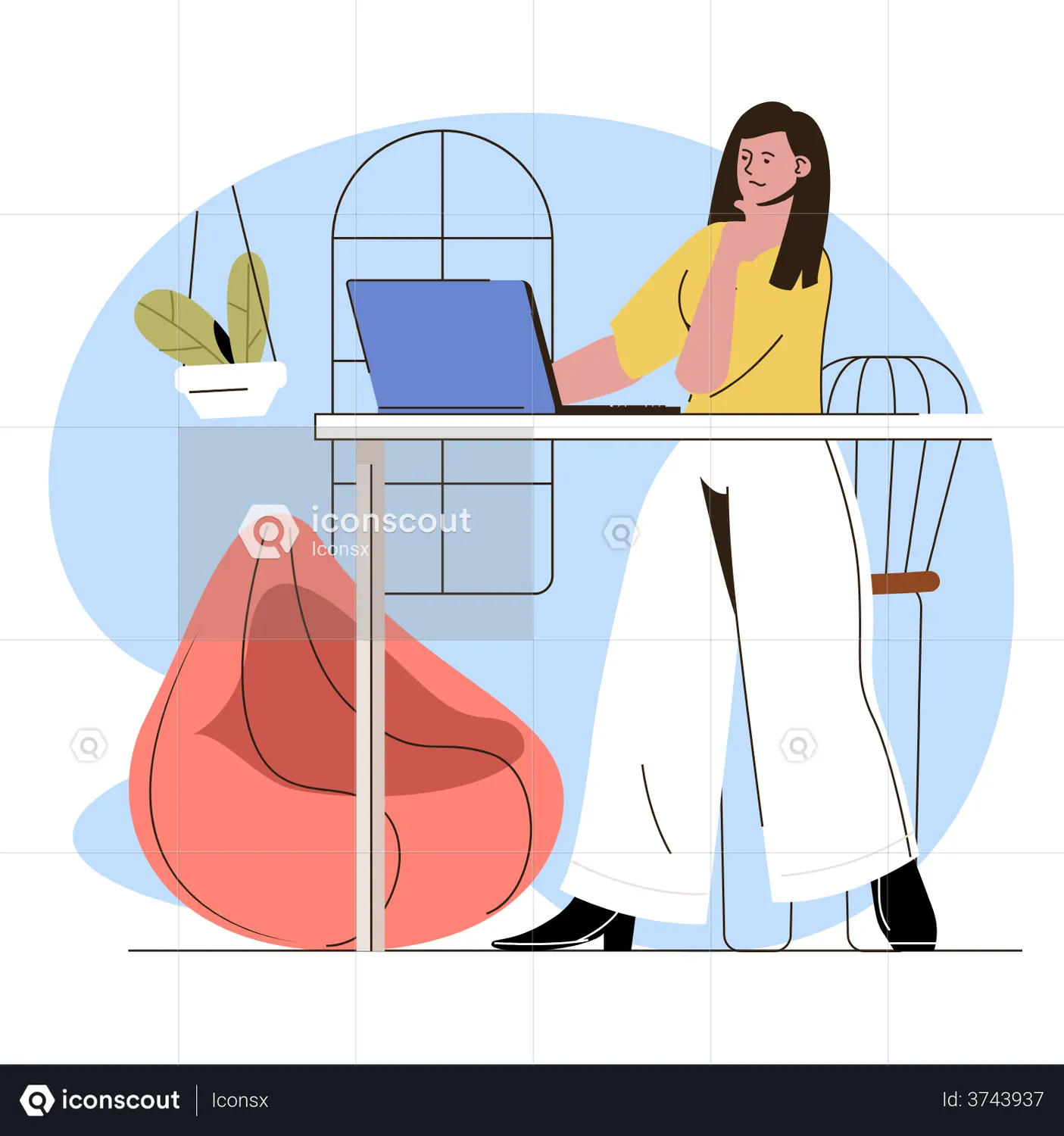 Female Web Developer Working From Home Animated Icon Download In Json