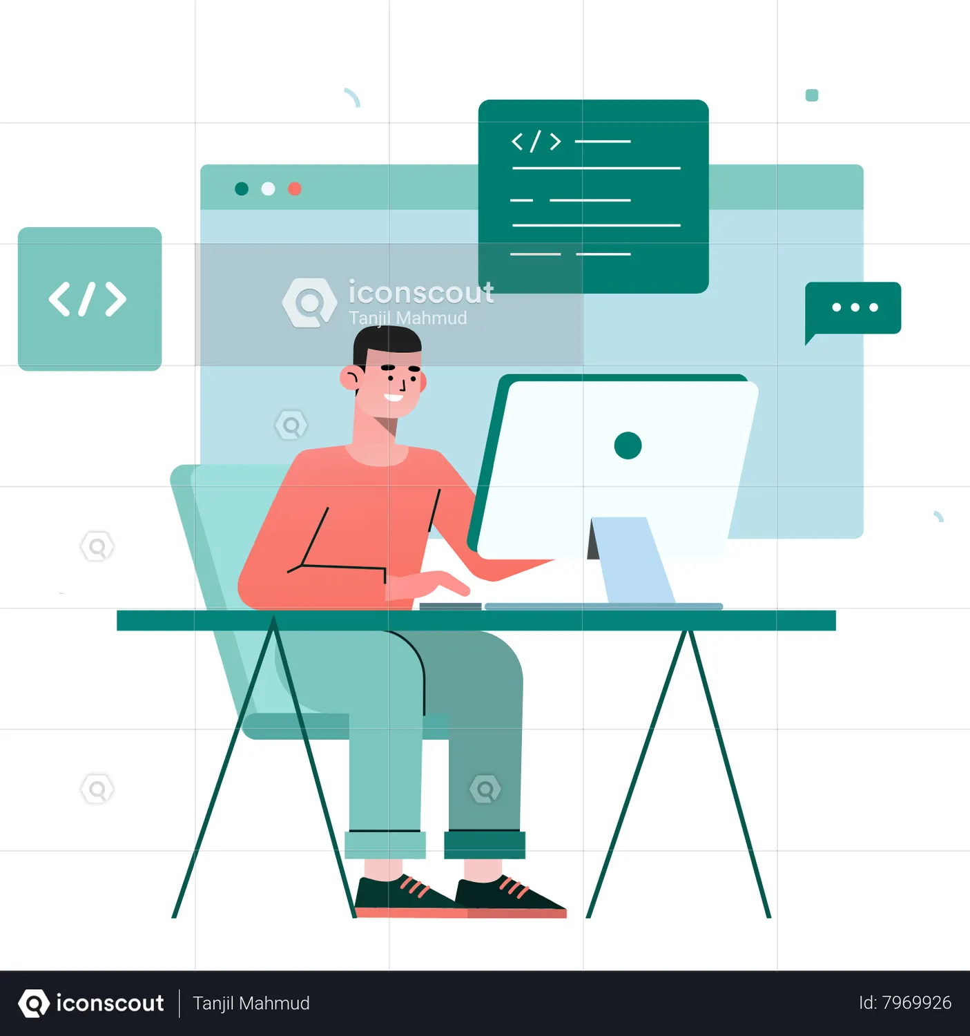 Freelance Web Developer Working On Desk Animation - Free Download ...