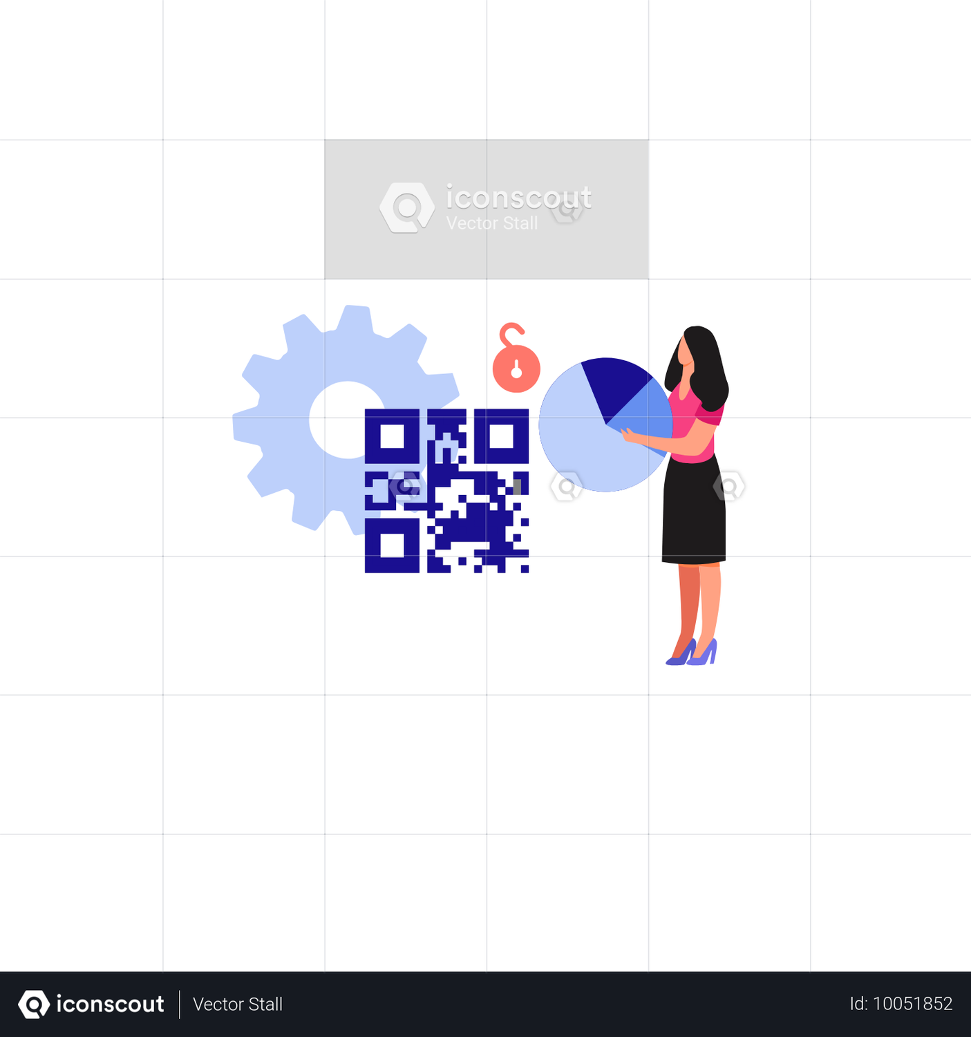 Girl is showing QR code for pie chart Animation by Vector Stall | LottieFiles