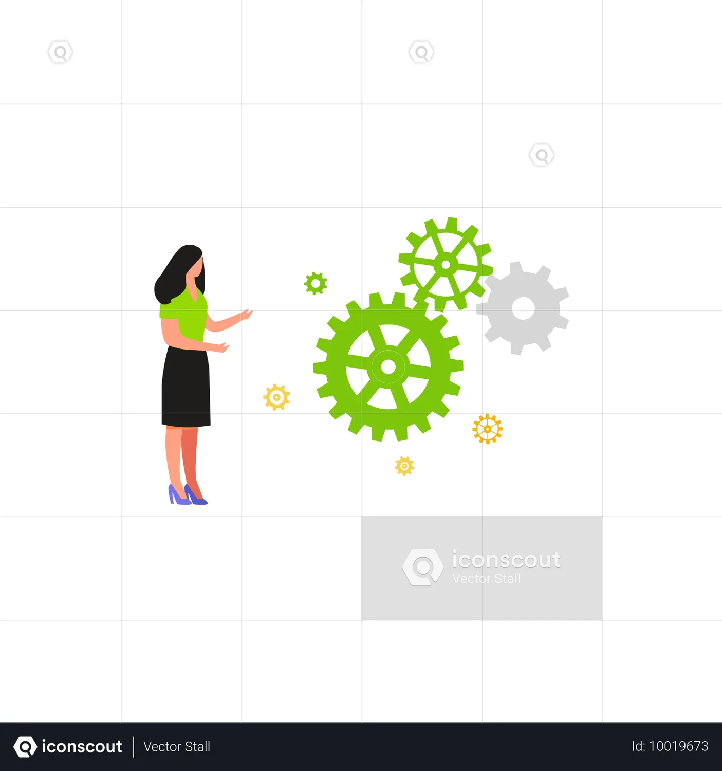 Girl Is Showing The Cog Wheels Animation - Free Download Business Animations | IconScout