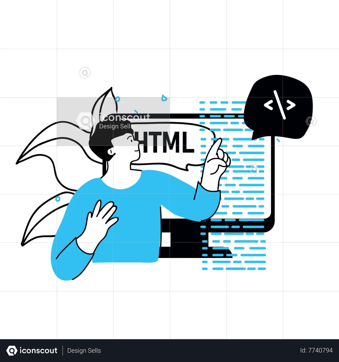 HTML coding Animated Illustration download in JSON, LOTTIE or MP4 format