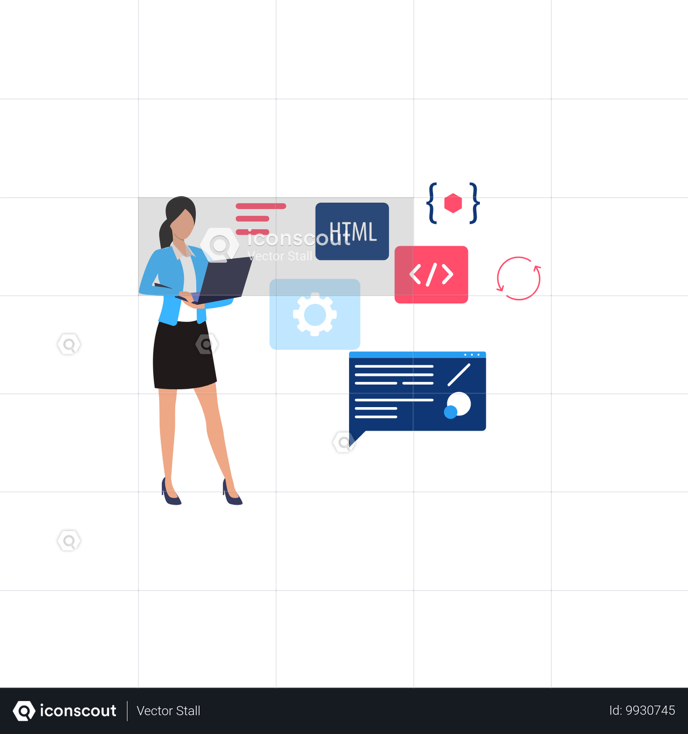 La programadora está escribiendo líneas de codificación Animation by Vector Stall | LottieFiles