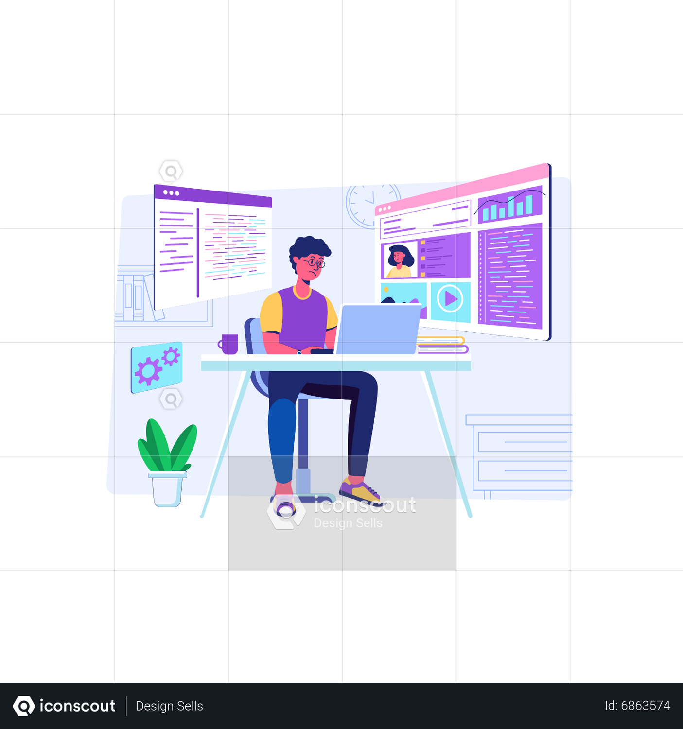 Male developer working at desk Animation by Design Sells | LottieFiles