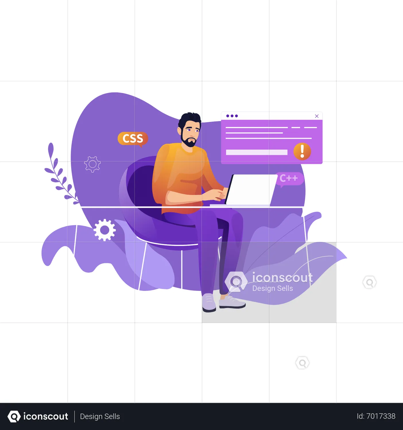 Male programmer doing programming work Animated Illustration download ...