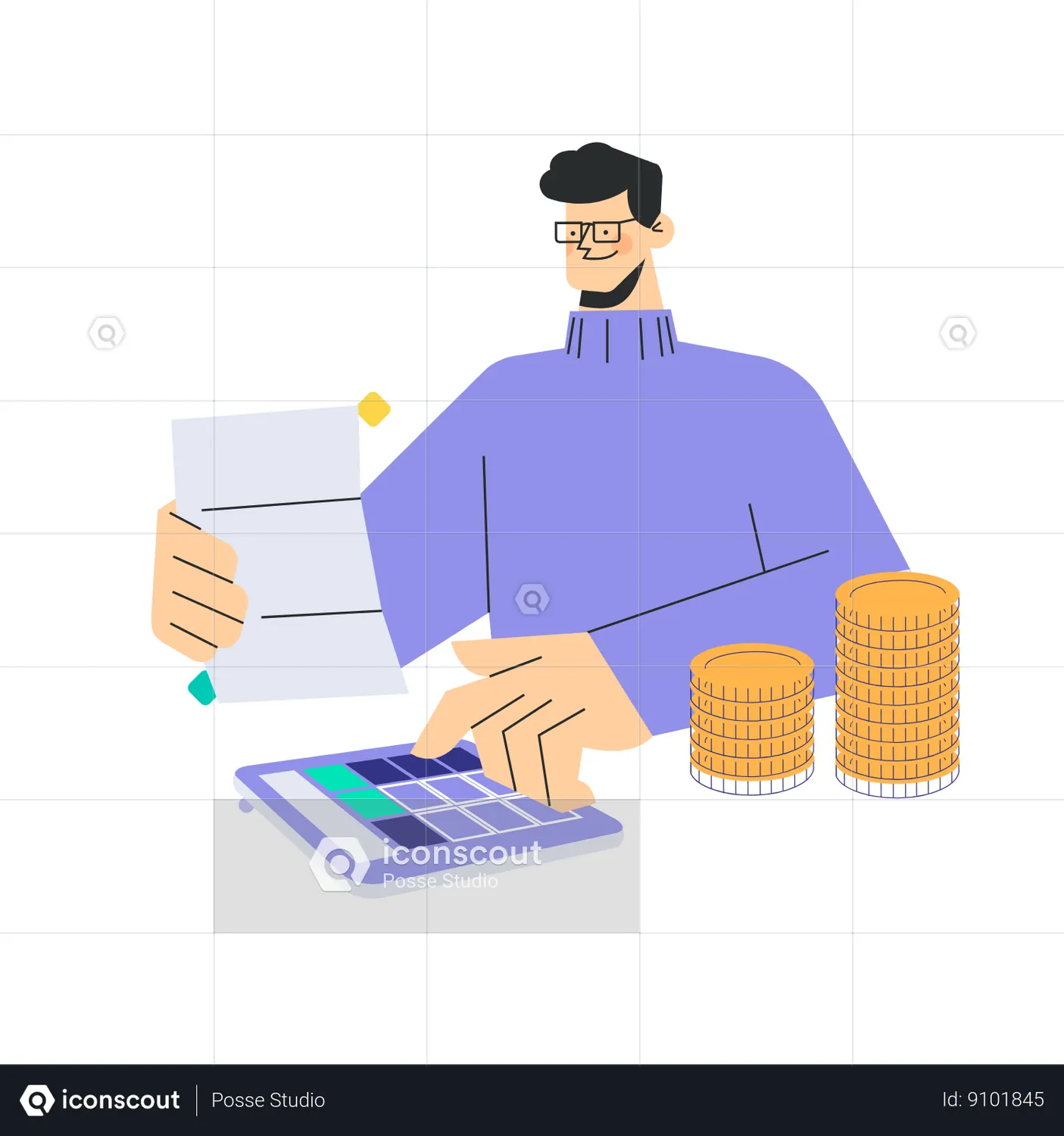 Man Calculating Money Animated Illustration Download In Json Lottie Or Mp4 Format