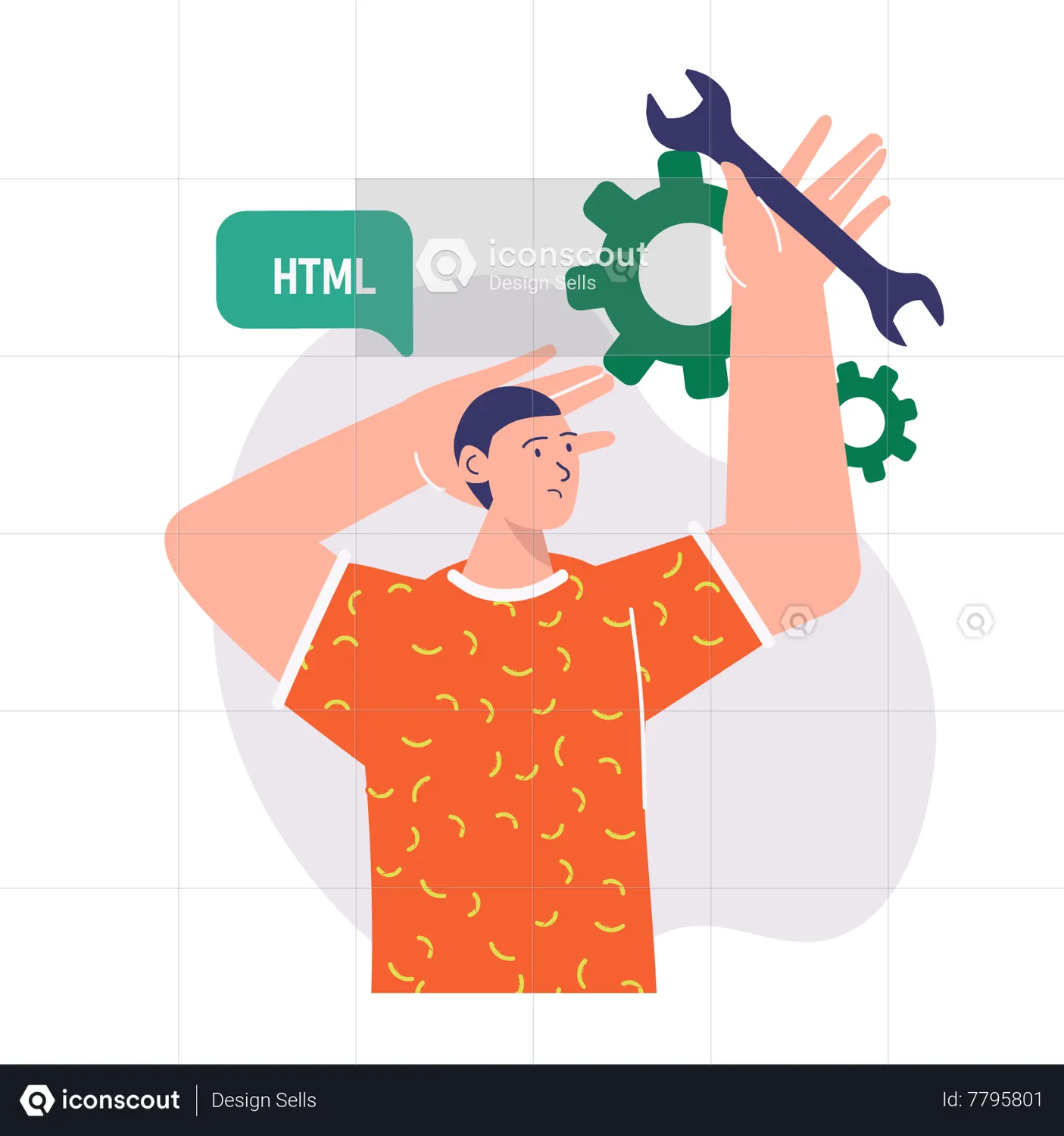 Man Doing Html Code Configuration Animated Illustration Download In Json Lottie Or Mp4 Format