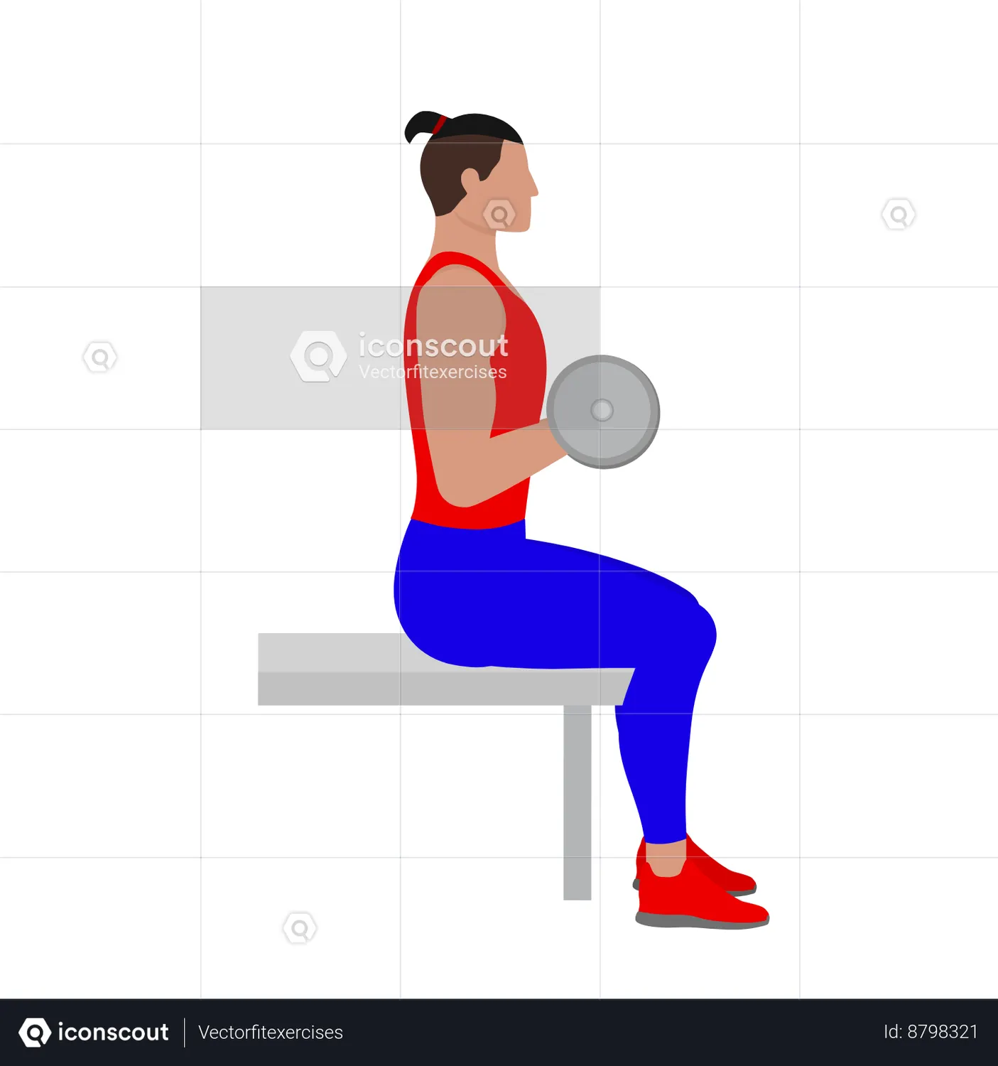 Man Doing Seated Dumbbell Bicep Curl Exercise For Arm Animated Illustration Download In Json