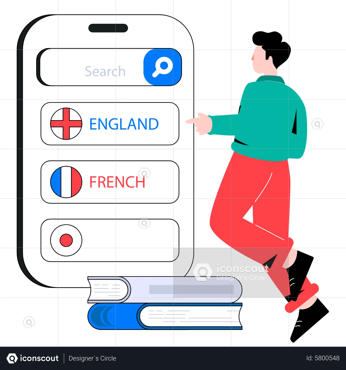 Man searching different languages Animated Illustration download in ...