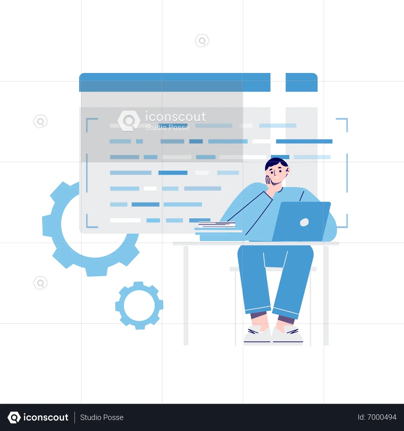Man working on data analysis Animated Illustration download in JSON ...
