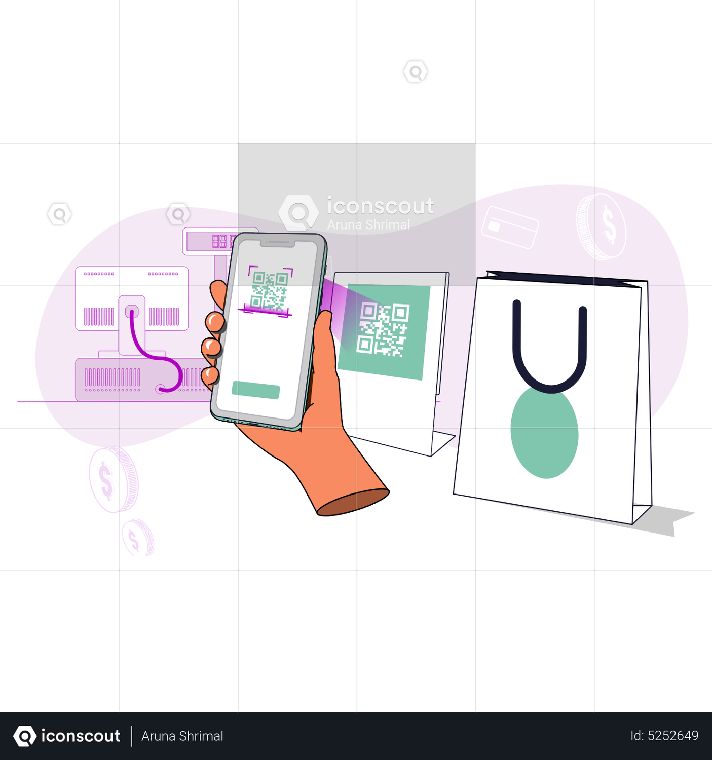 Scanning QR code at the store and make payment using a mobile banking ...