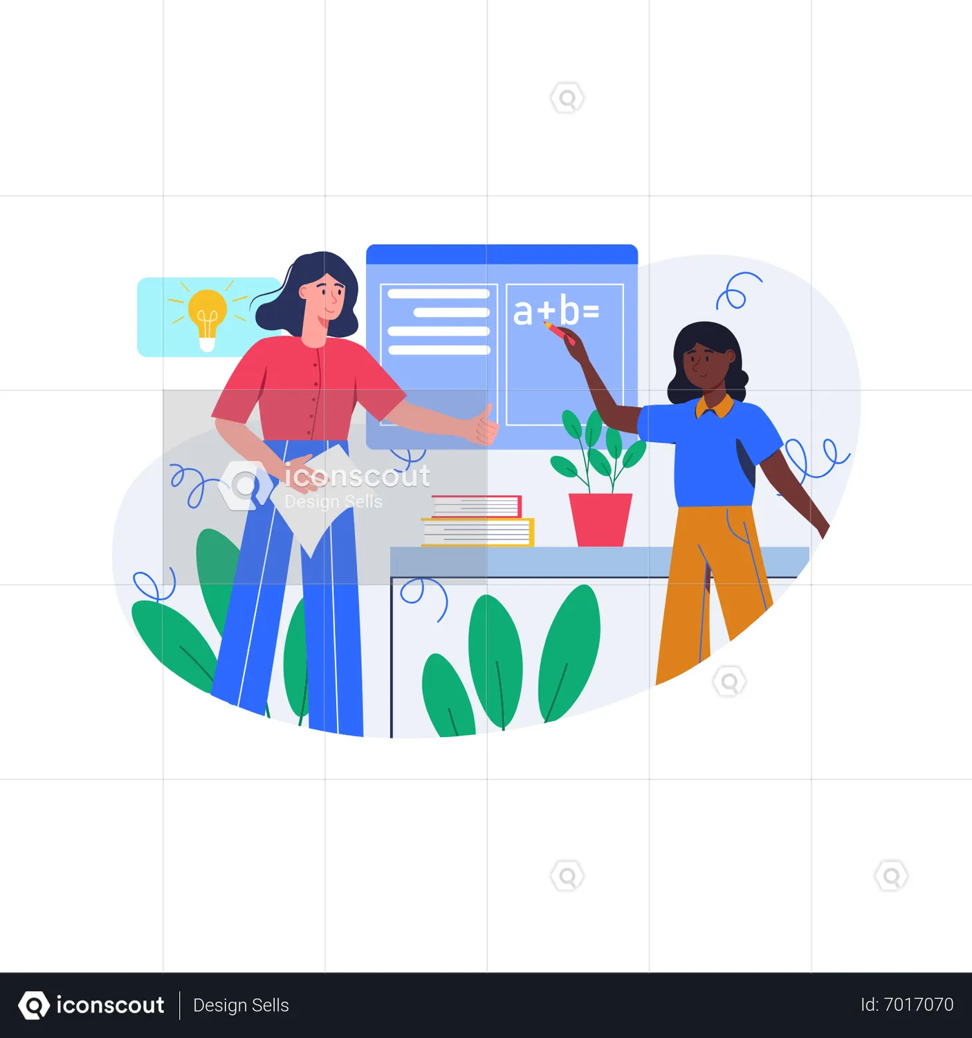 Student learning from teacher at school Animated Illustration download ...