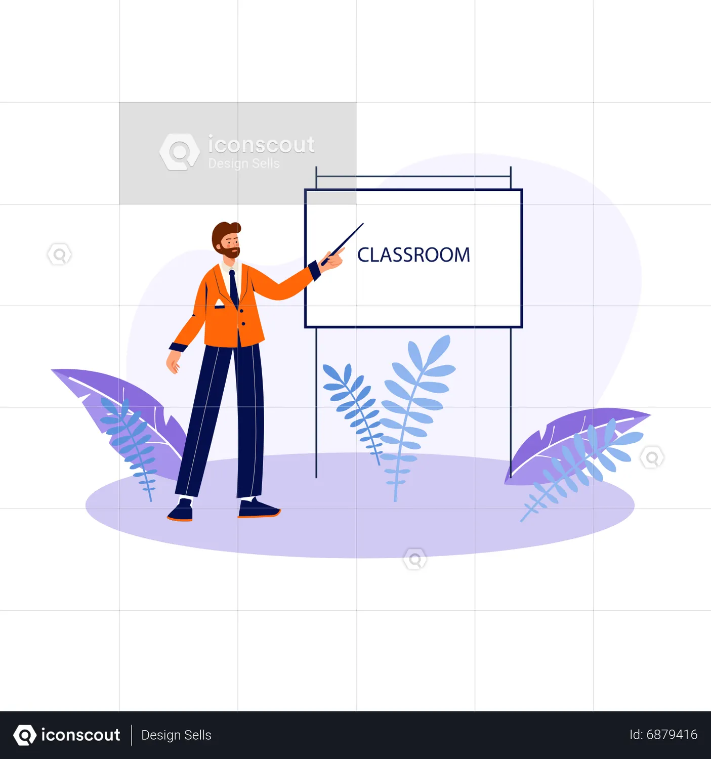 Teacher teaching in classroom Animated Illustration download in JSON ...