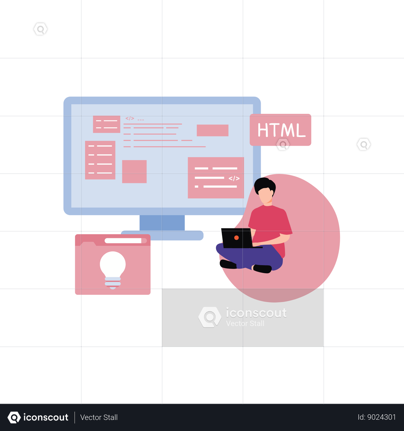 Animación The guy is working on HTML coding por Vector Stall | LottieFiles