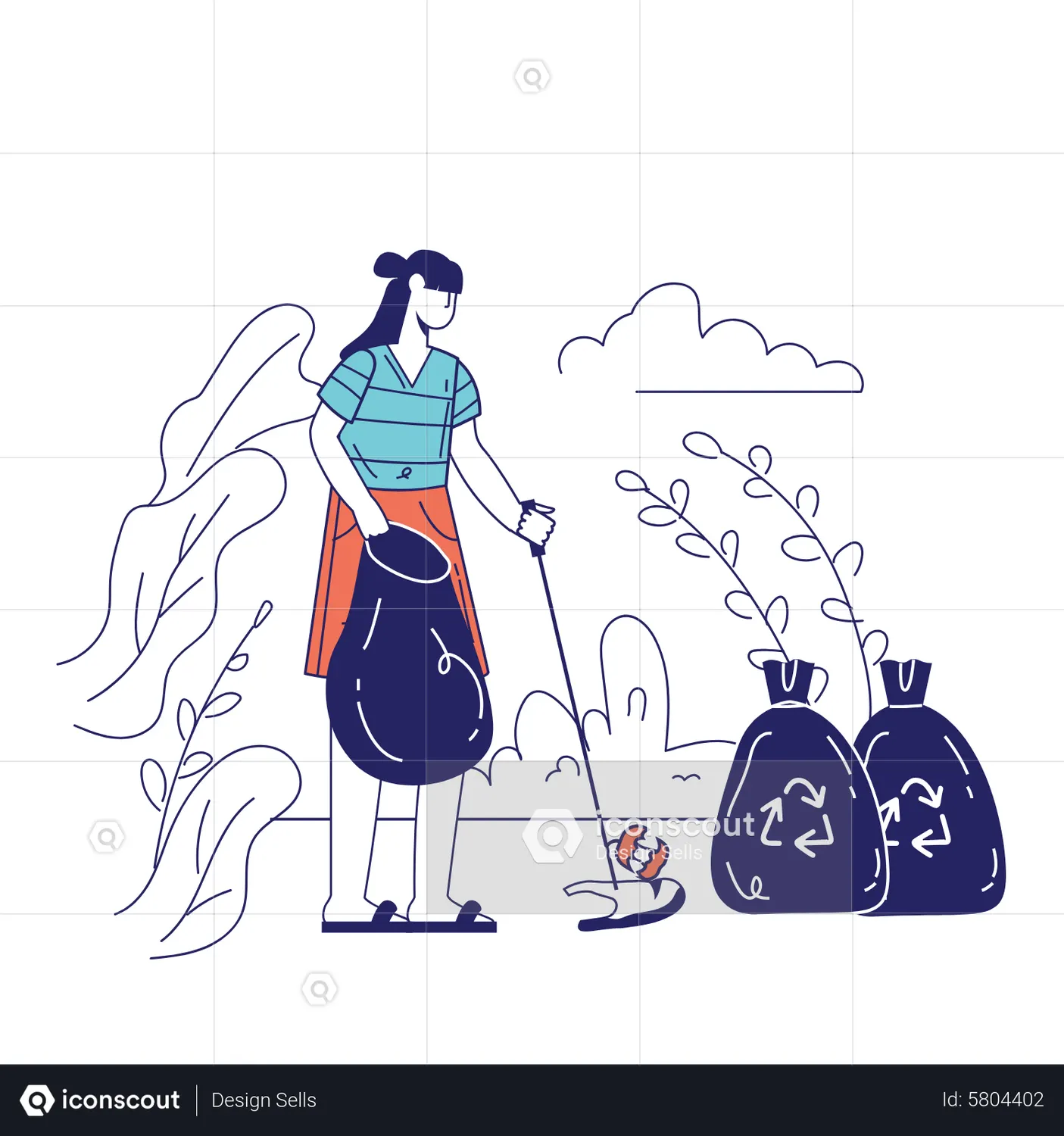 Woman Collecting Garbage Animated Illustration Download In Json Lottie Or Mp4 Format