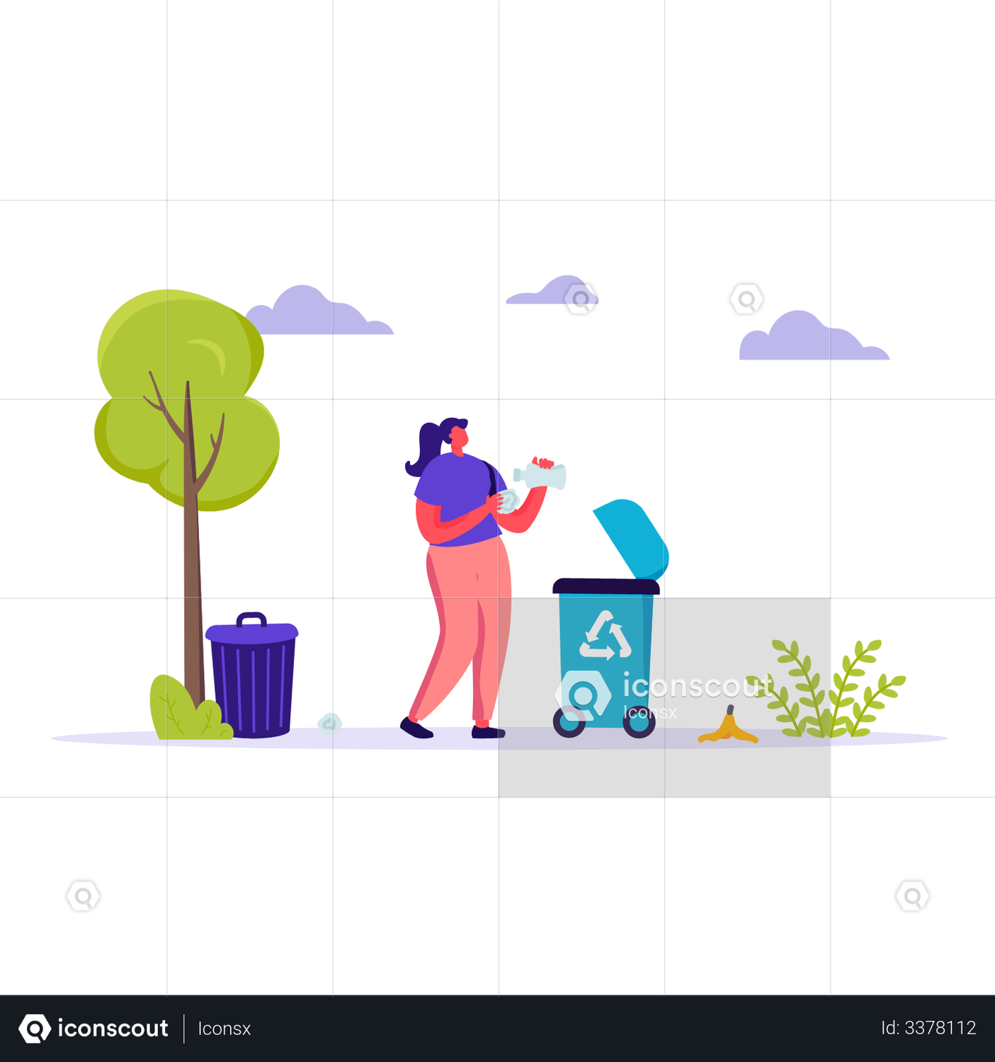 Woman throwing plastic into recycle bin Animation by Iconsx | LottieFiles