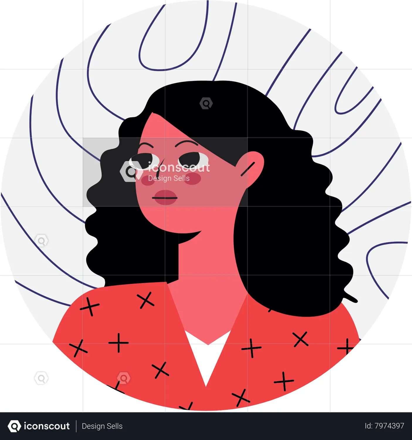 Woman With Curly Hair Animated Icon download in JSON, LOTTIE or MP4 format