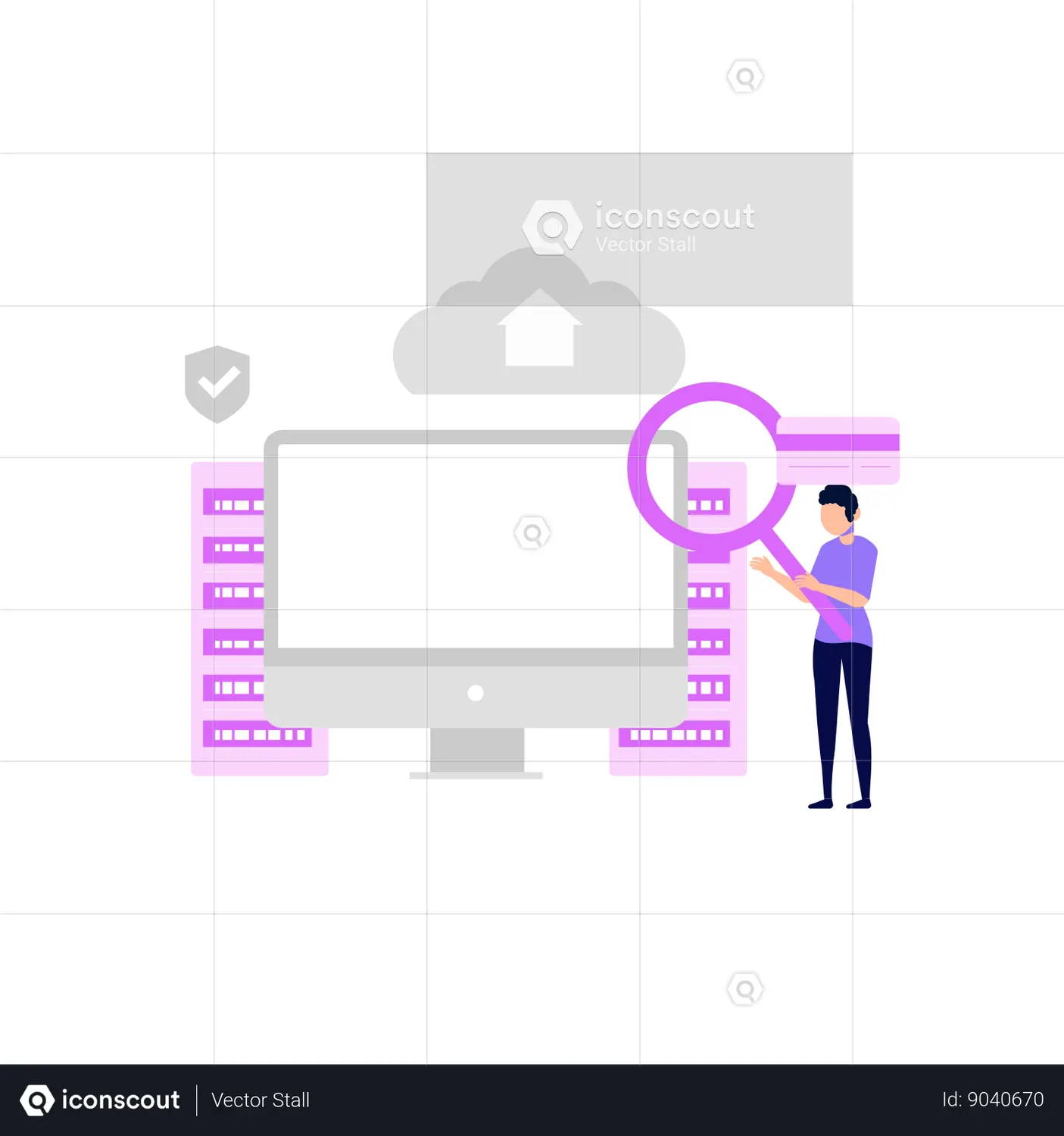 Young boy uploading cloud data Animated Illustration download in JSON ...