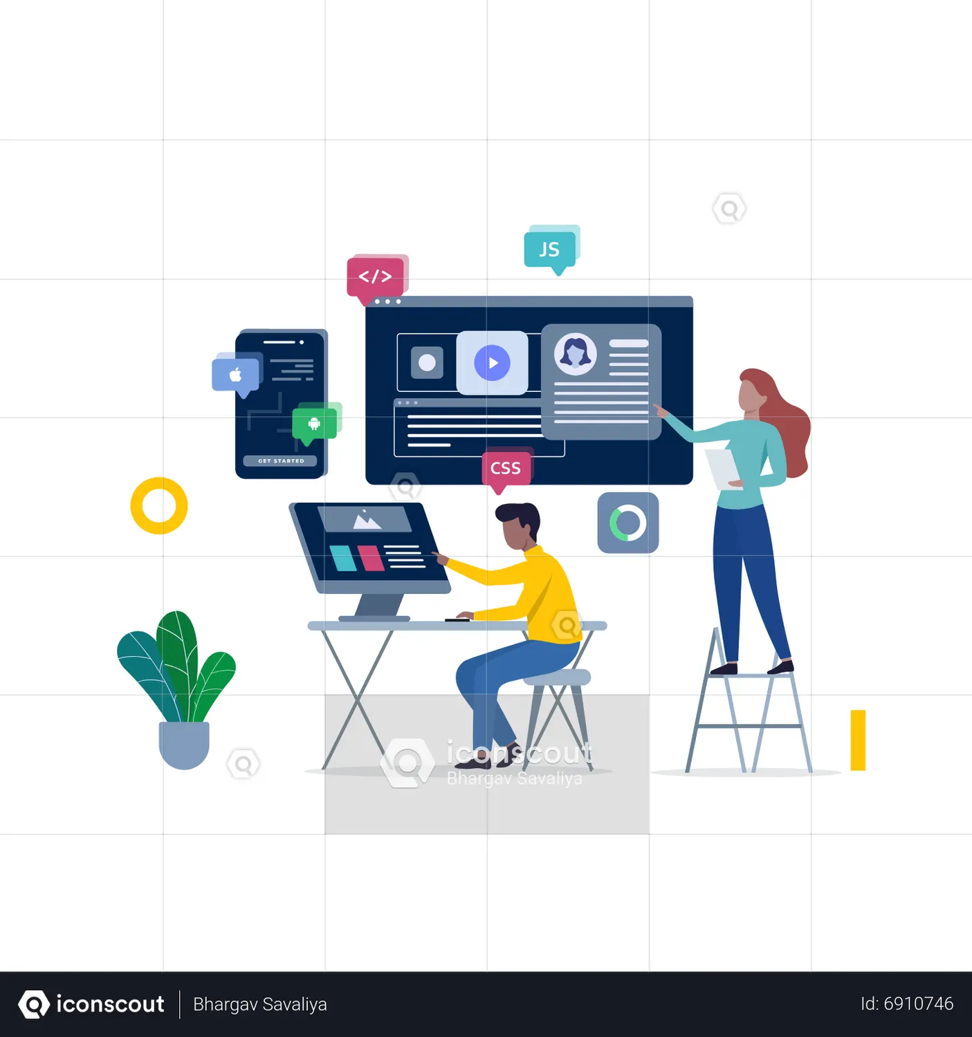 Young Man And Woman Web Development Animation - Free Download User ...